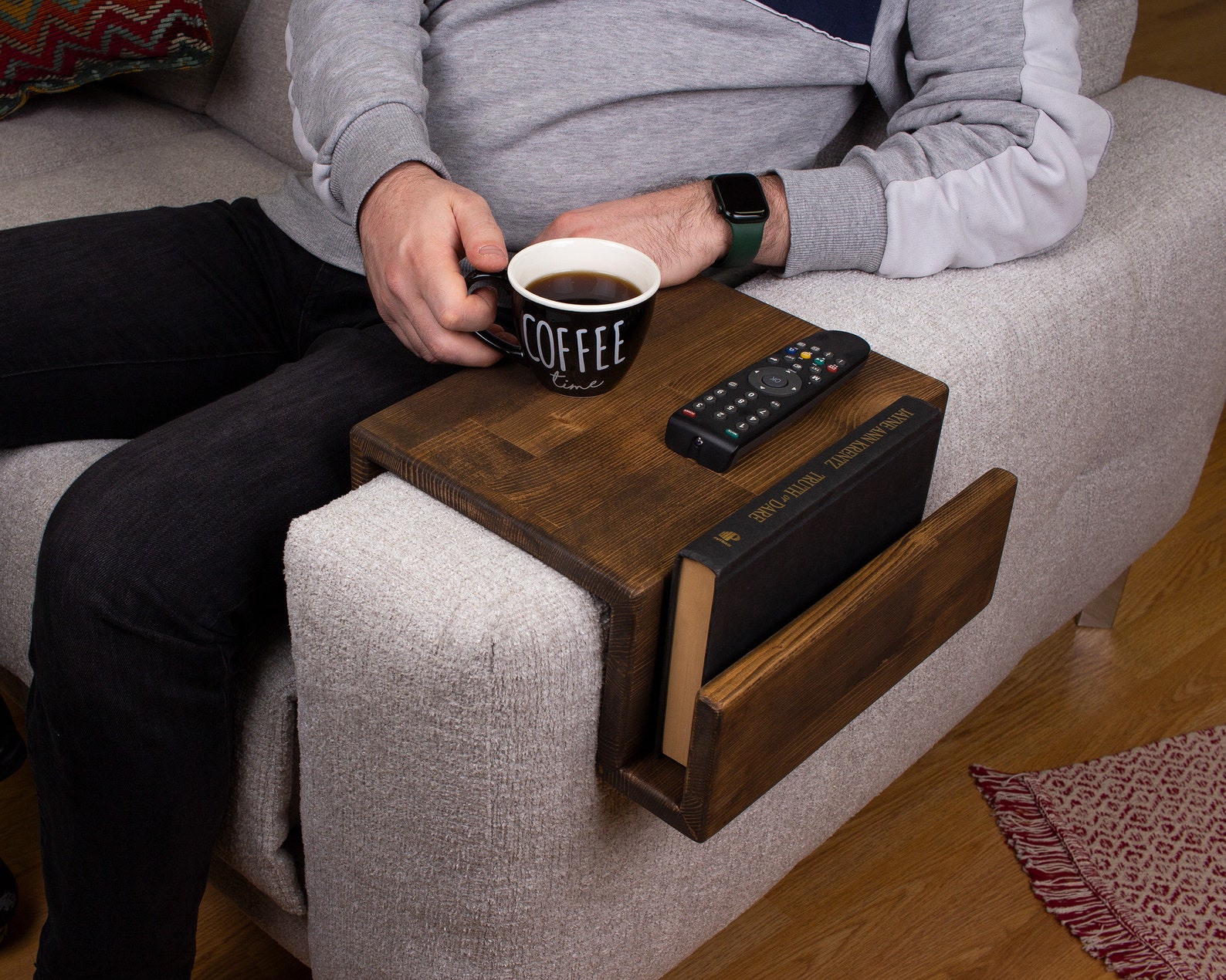 Couch Arm Rest Table With Magazine Stand Modern Wood Armrest - Etsy ...