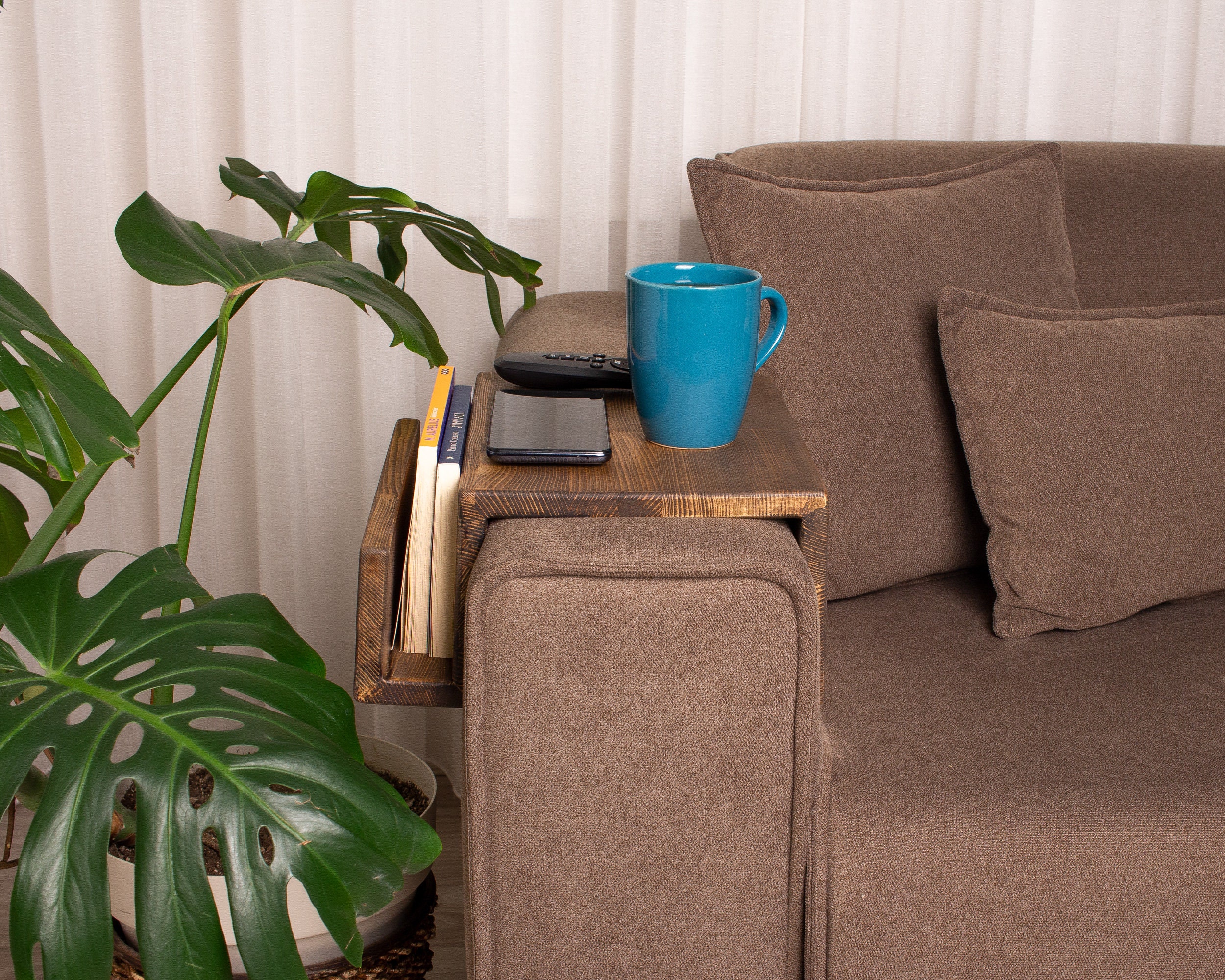 Couch Arm Rest Table With Magazine Stand Modern Wood Armrest - Etsy Canada