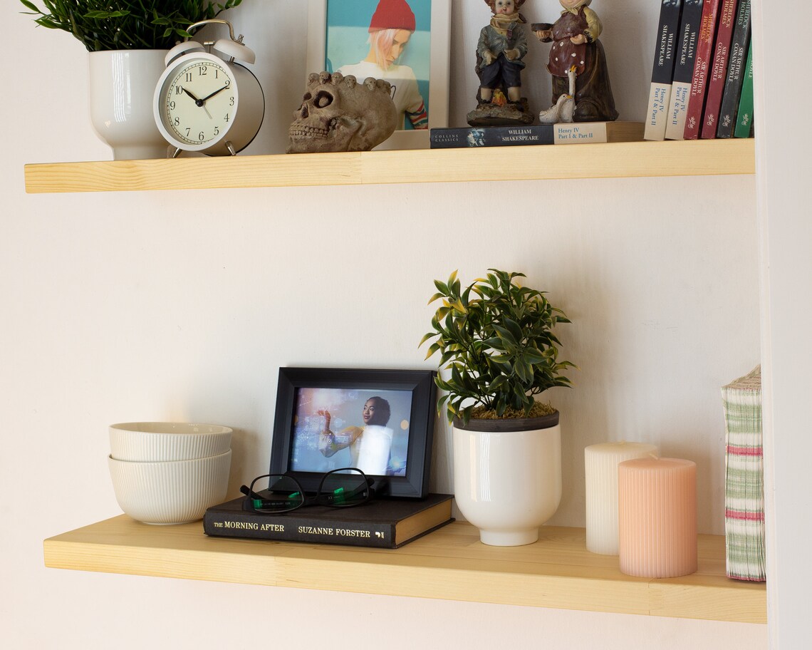 Custom Size Floating Wooden Shelves With Brackets Hardware - Etsy