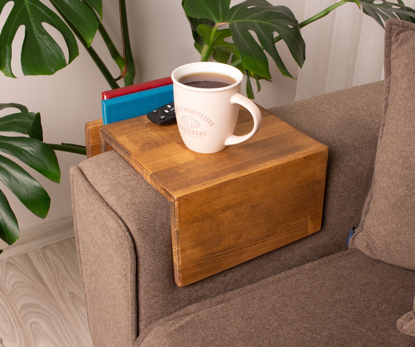 Functional Wood Armrest Table, Couch Arm Rest Table With Magazine Stand ...