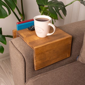 Functional Wood Armrest Table, Couch Arm Rest Table With Magazine Stand ...