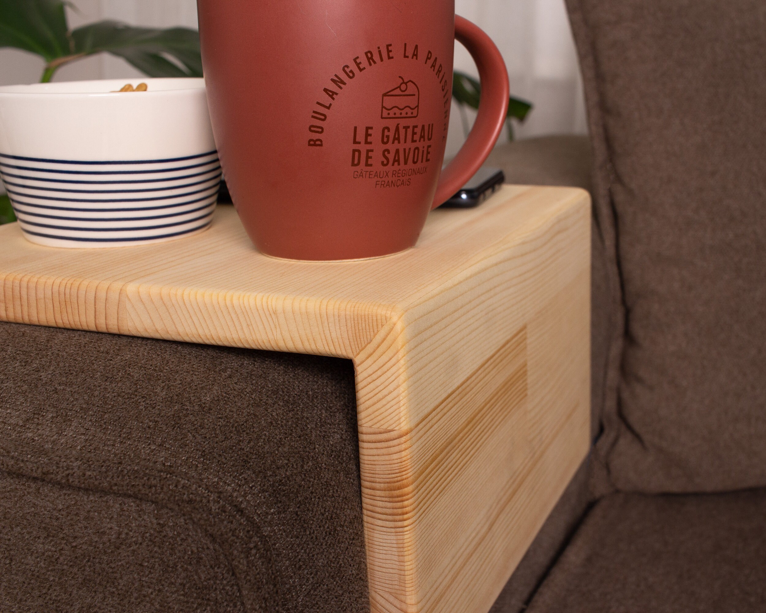 Handcrafted Wood Armrest Table, Simple and Functional Couch Tray, Sofa ...