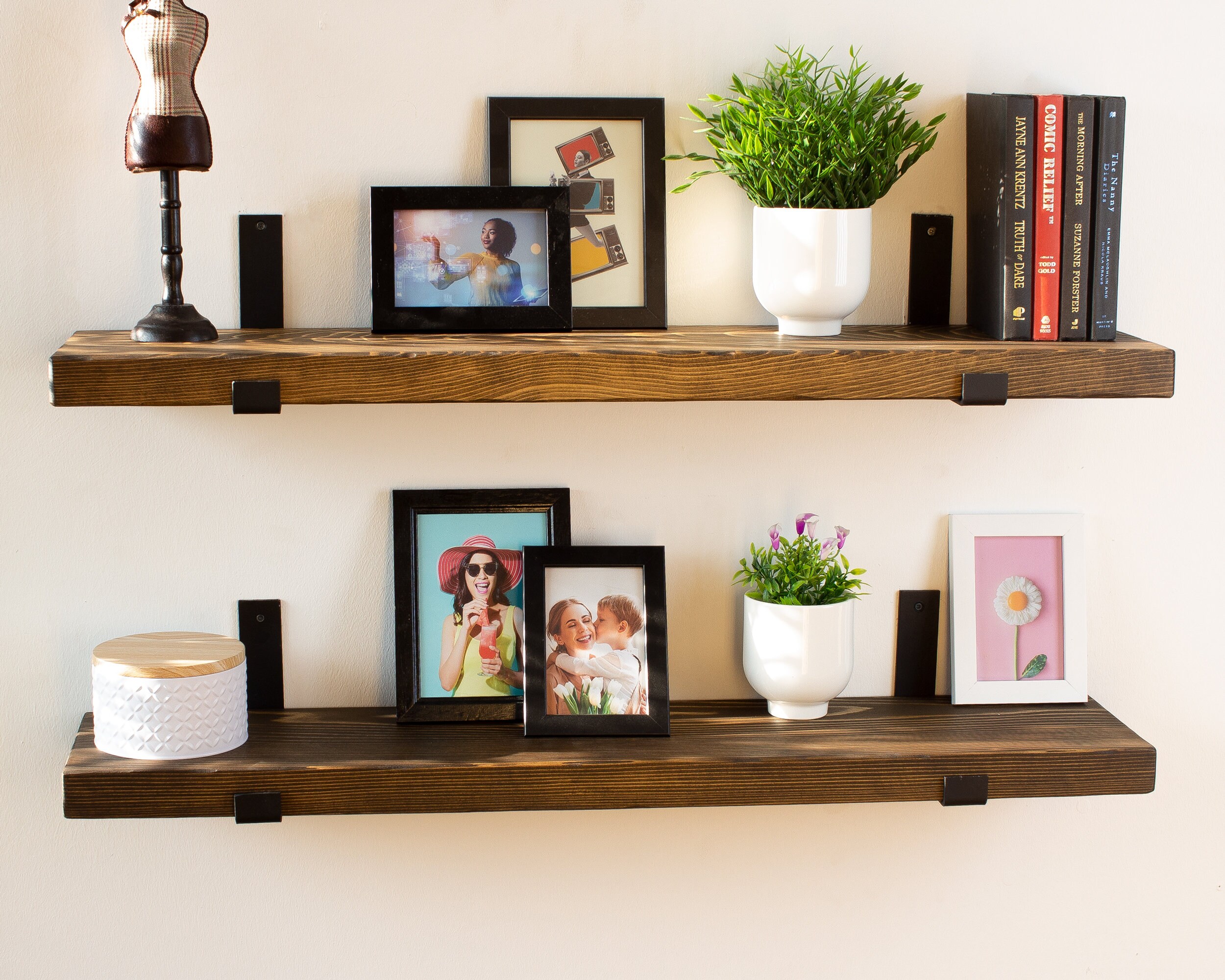 Farmhouse Shelf With Industrial Metal Brackets Custom Size - Etsy