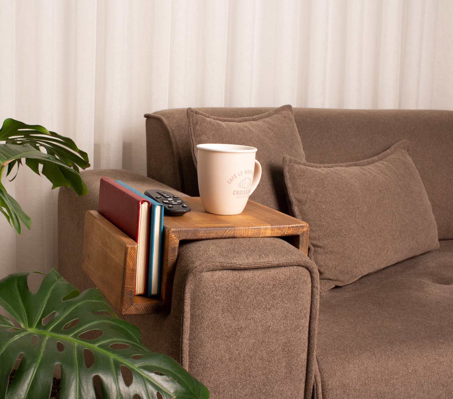 Functional Wood Armrest Table, Couch Arm Rest Table With Magazine Stand ...