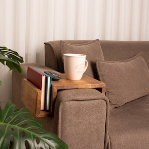 Functional Wood Armrest Table, Couch Arm Rest Table With Magazine Stand ...