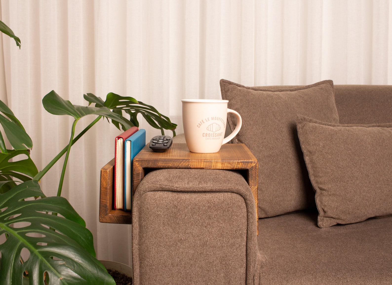 Functional Wood Armrest Table, Couch Arm Rest Table With Magazine Stand ...