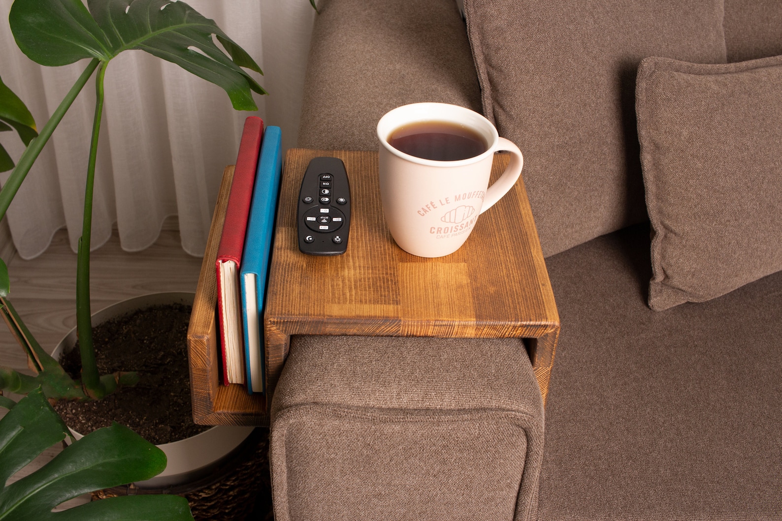 Functional Wood Armrest Table, Couch Arm Rest Table With Magazine Stand ...