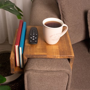 Functional Wood Armrest Table, Couch Arm Rest Table With Magazine Stand ...