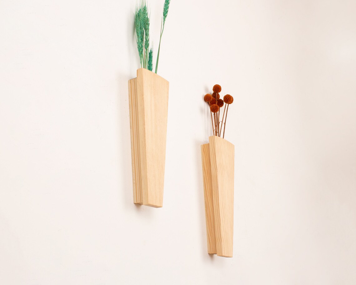 SMALL - Wood Wall Pocket | Faux Flower Holder | Wooden Wall Vase | Wall ...