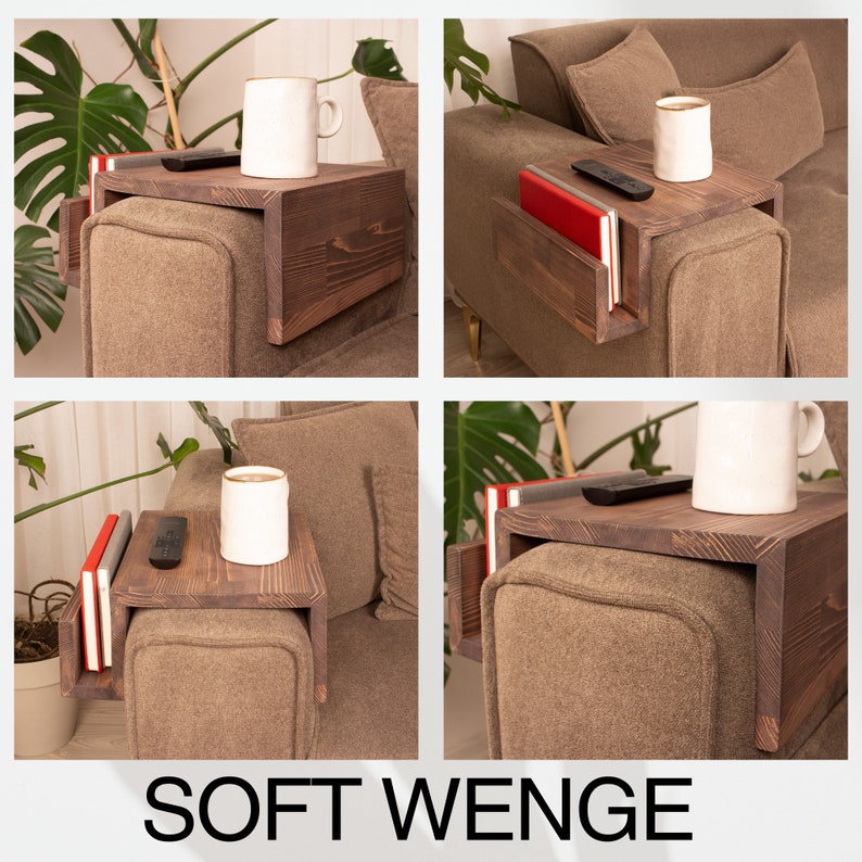 Sofa Arm Rest Table With Magazine Stand, Modern Wood Armrest Table ...