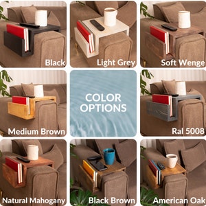 Sofa Arm Rest Table With Magazine Stand, Modern Wood Armrest Table ...