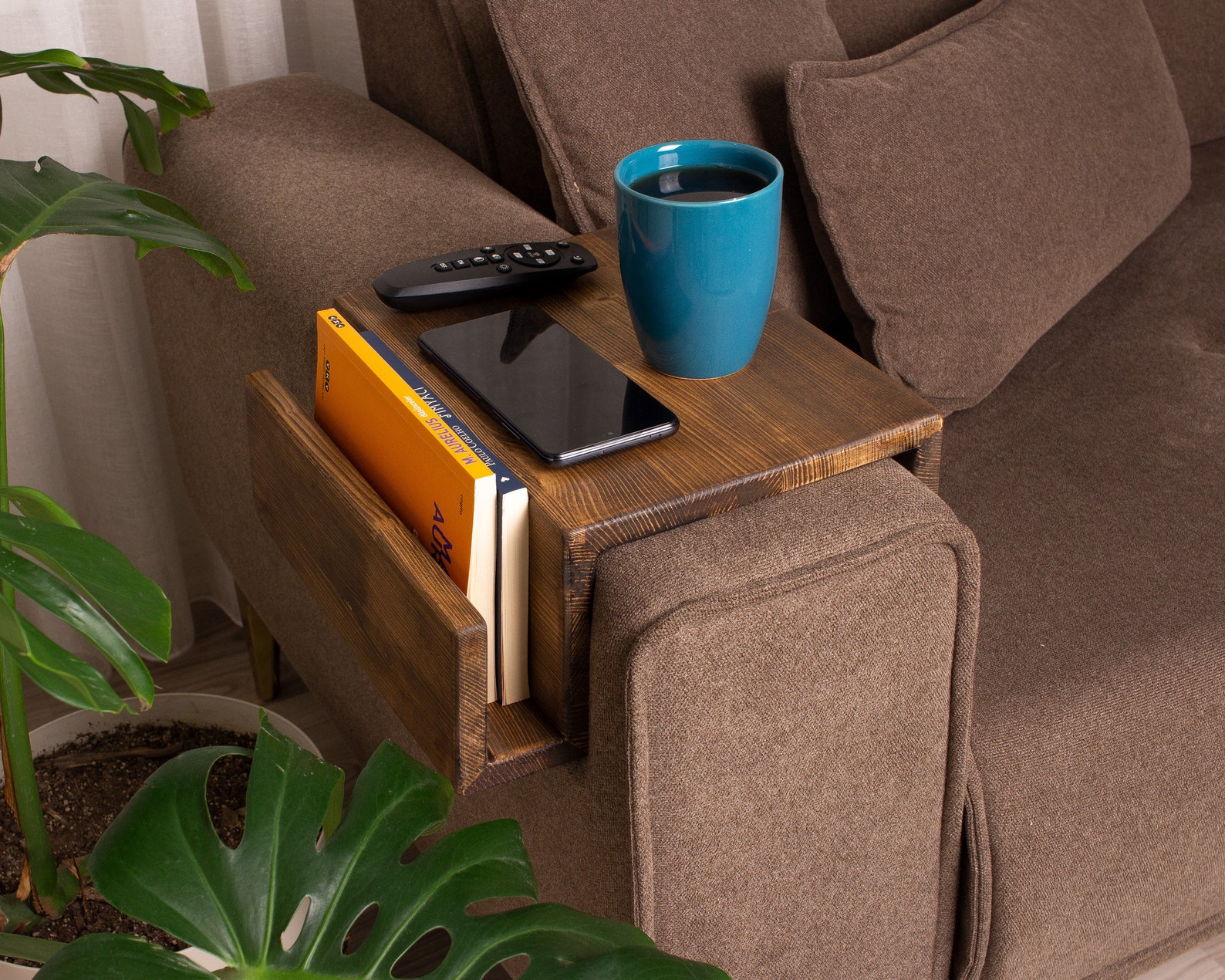 Couch Arm Rest Table With Magazine Stand Modern Wood Armrest - Etsy Canada