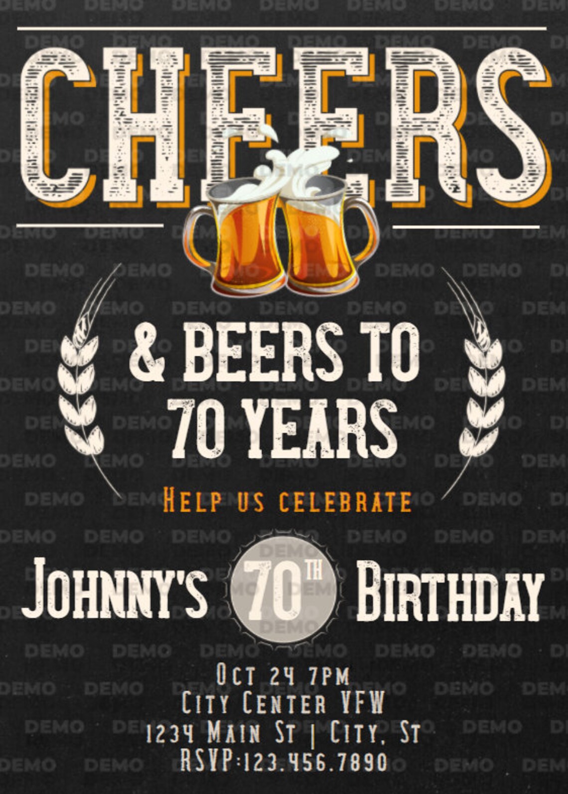 Cheers And Beers To 70 Years Invitation 70th Birthday Etsy