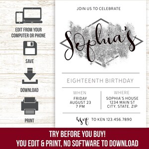Silver Birthday Invitation Birthday Party Invitation - Etsy