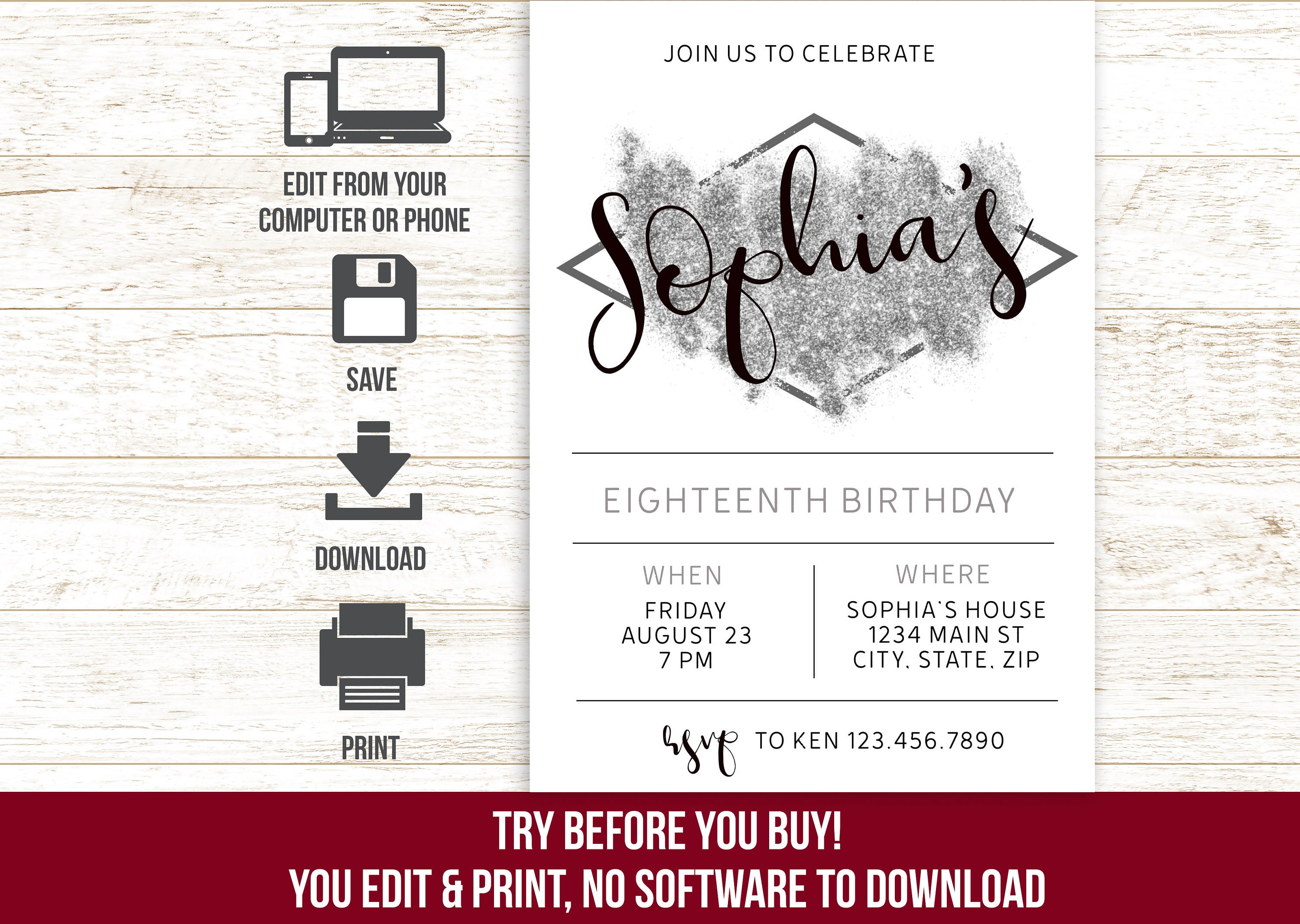 Silver Birthday Invitation Birthday Party Invitation - Etsy