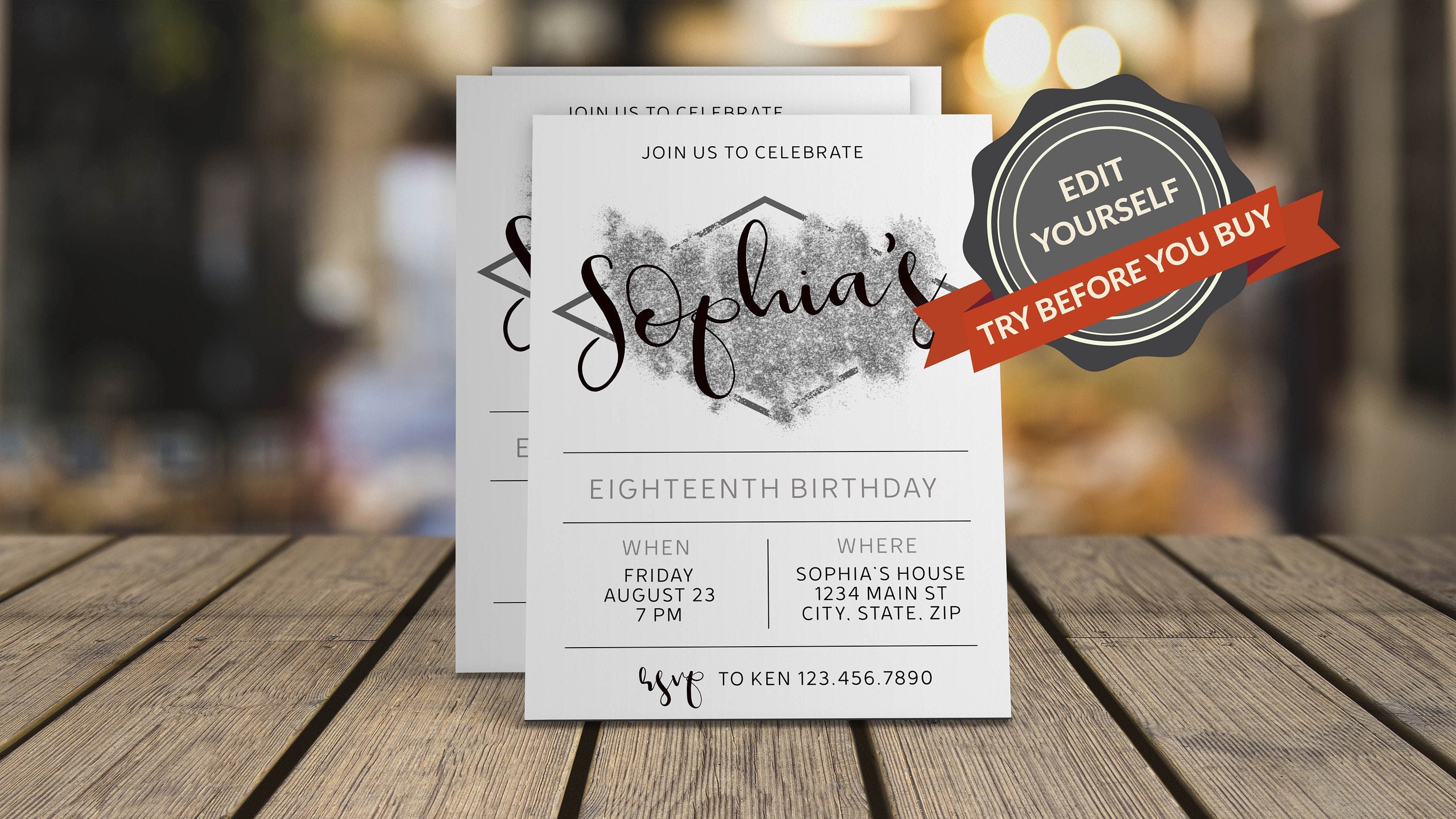 Silver Birthday Invitation Birthday Party Invitation - Etsy