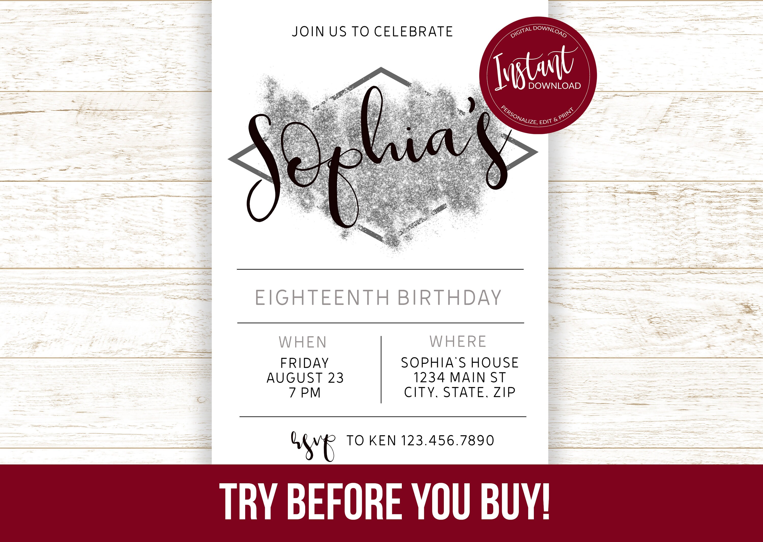 Silver Birthday Invitation Birthday Party Invitation - Etsy