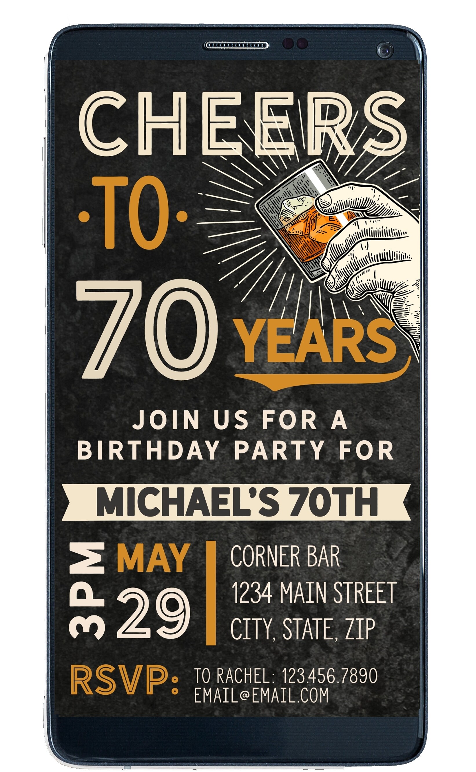 Cheers To 70 Years Whiskey Birthday Party Invitation Digital Etsy España