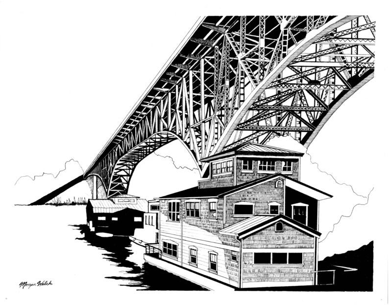 Aurora Bridge Seattle Pen and Ink Print - Etsy
