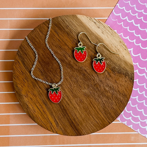 Strawberry Earrings - Etsy