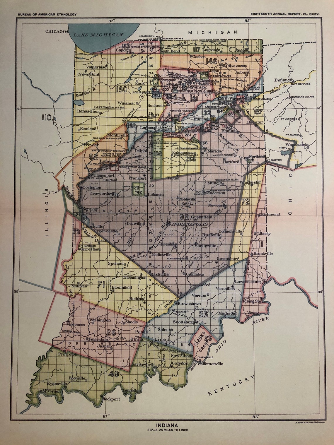 Indian Land Cessions Map of Indiana - Etsy