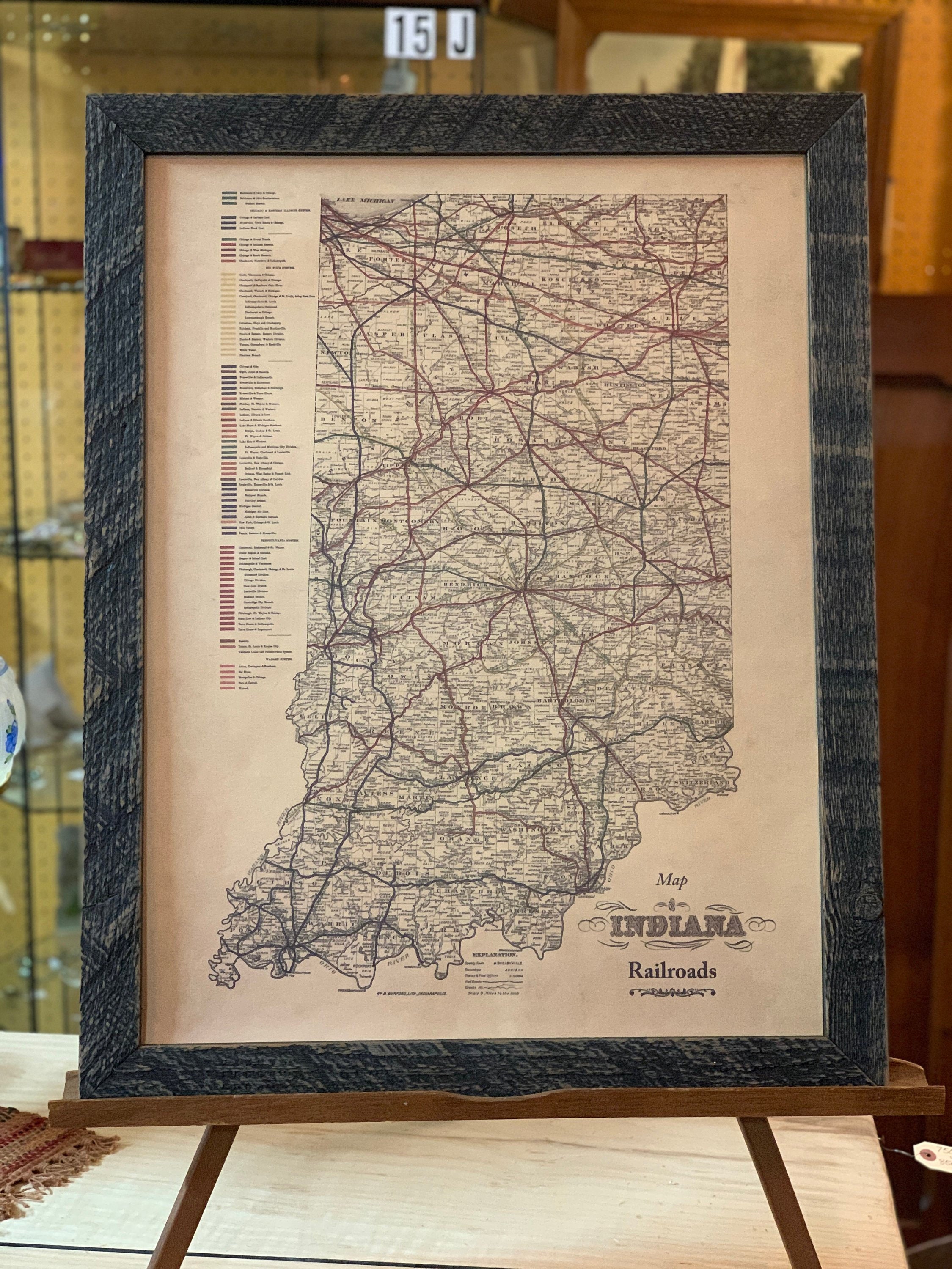 Map of Indiana Railroads in 1898 - Etsy