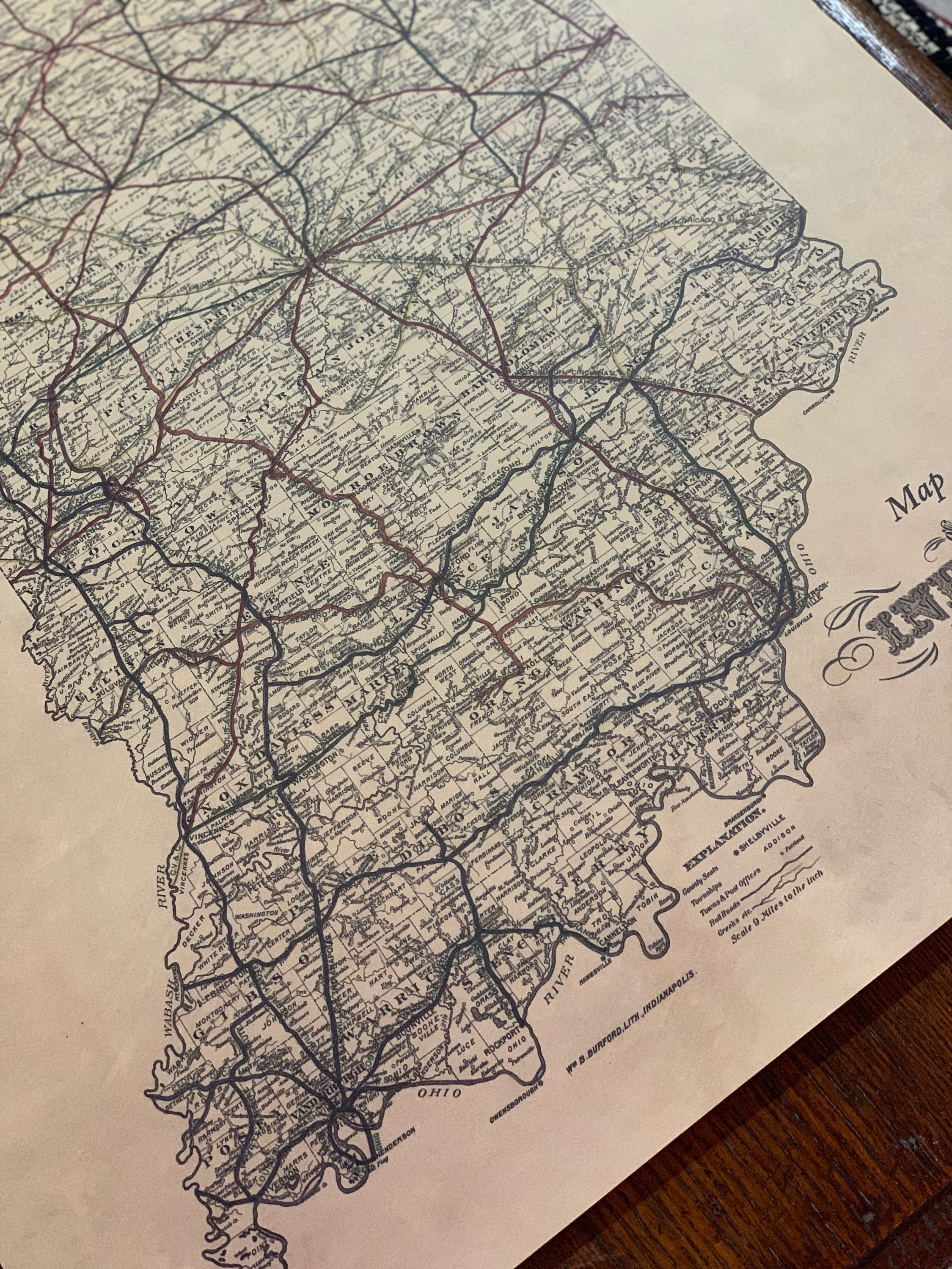 Map of Indiana Railroads in 1898 - Etsy