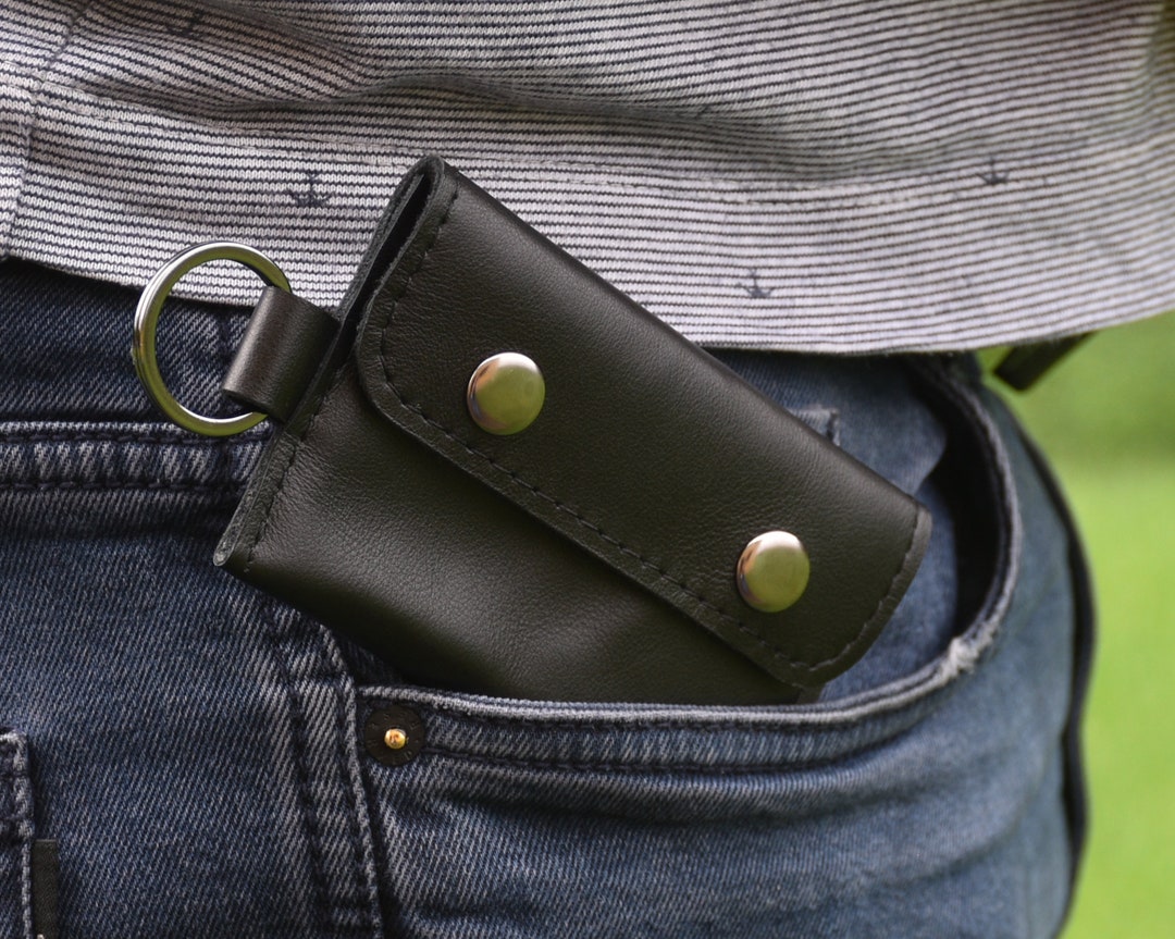 Mini Keychain Wallet With Rfid Protection for Pocket, Black Leather ...