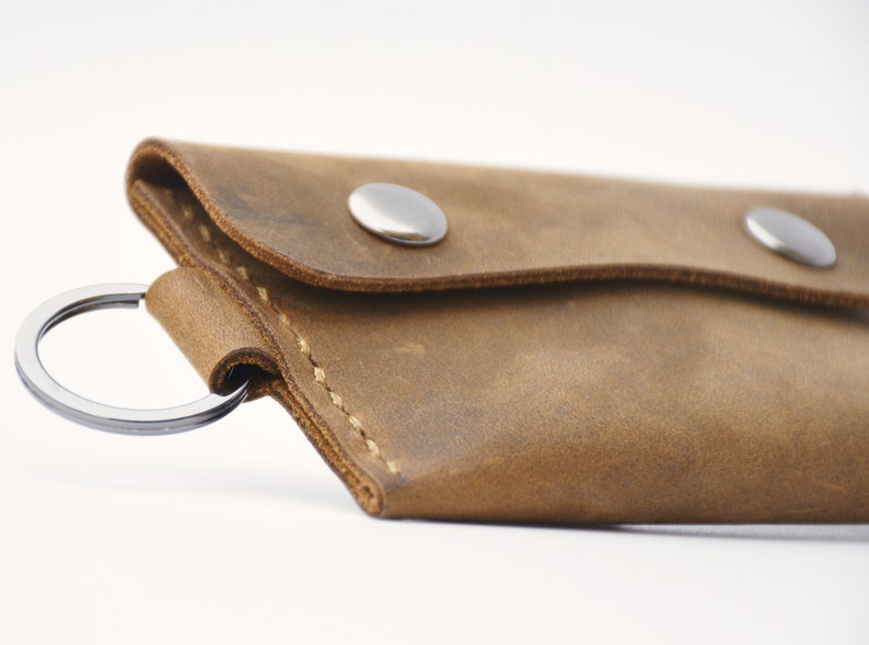 Brown Mini Keychain Wallet for Men, Leather Wallet With Keyring, Slim ...