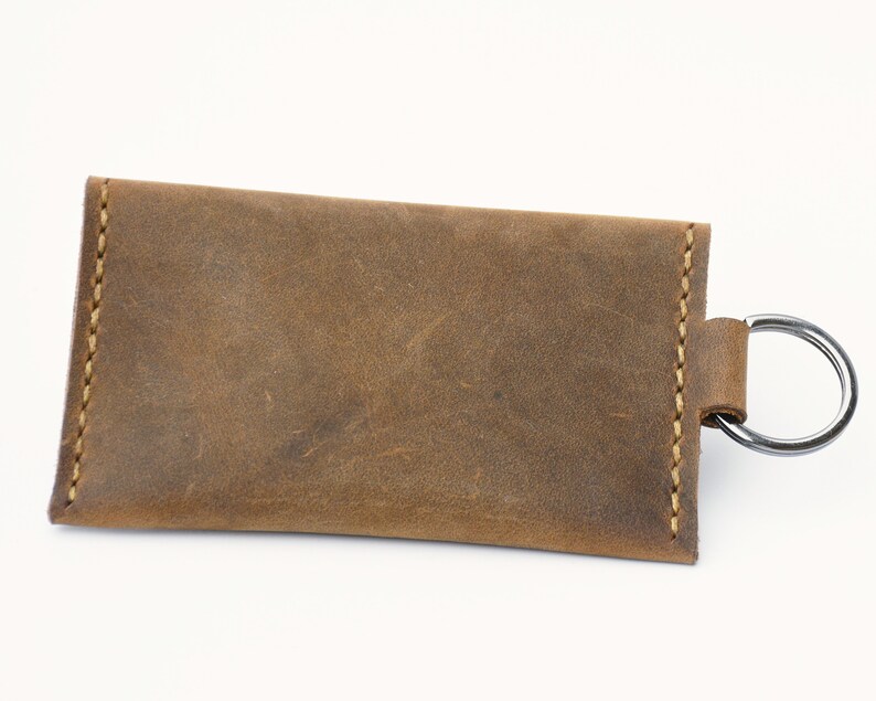 Brown Mini Keychain Wallet for Men, Leather Wallet With Keyring, Slim ...