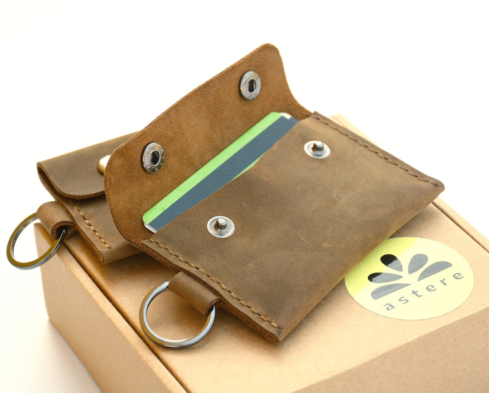 Brown Mini Keychain Wallet for Men, Leather Wallet With Keyring, Slim ...