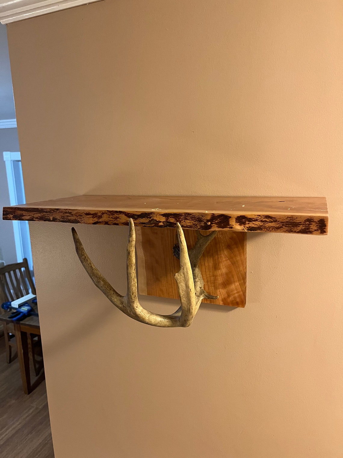 Live Edge, Cherry Antler Shelf - Etsy