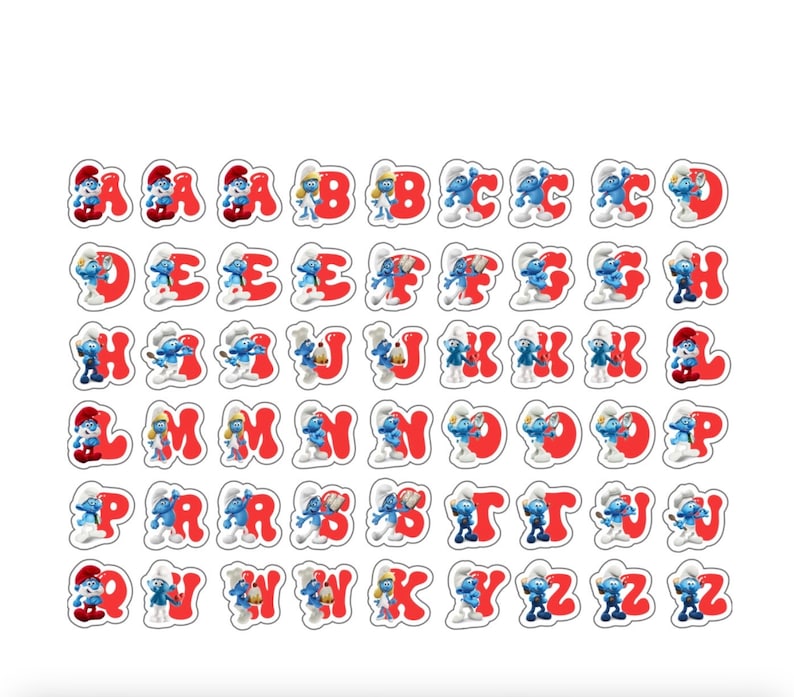 54 Dielna Sada, the Smurf Alphabet, Šmolková Abeceda, Stickers ...