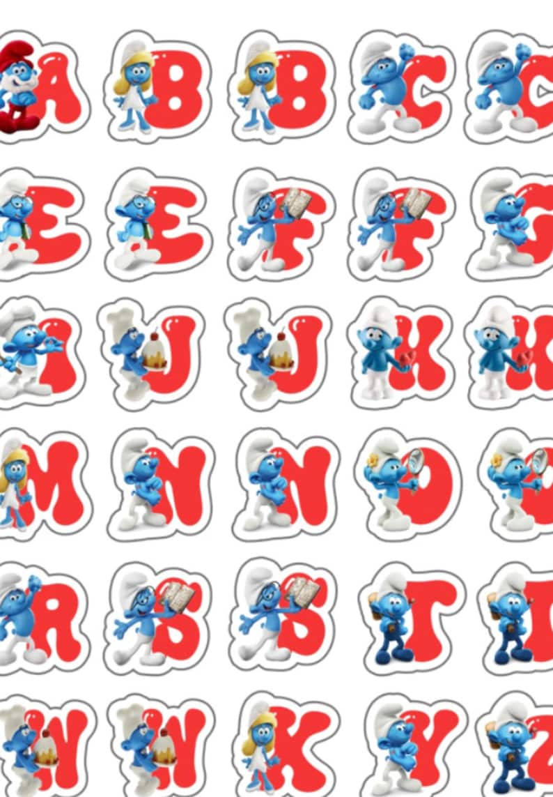 54 Dielna Sada, the Smurf Alphabet, Šmolková Abeceda, Stickers ...