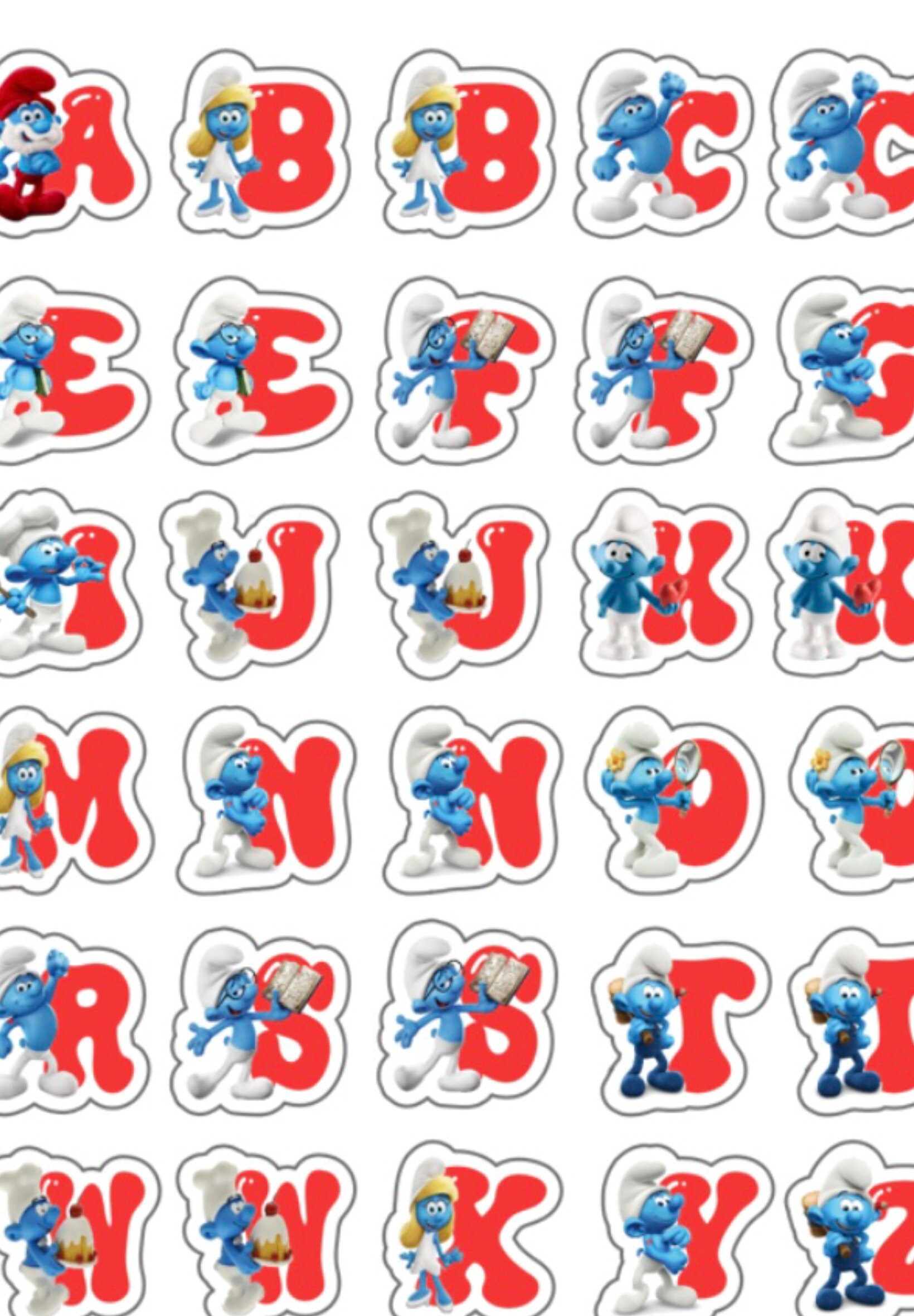 54 Dielna Sada, the Smurf Alphabet, Šmolková Abeceda, Stickers ...