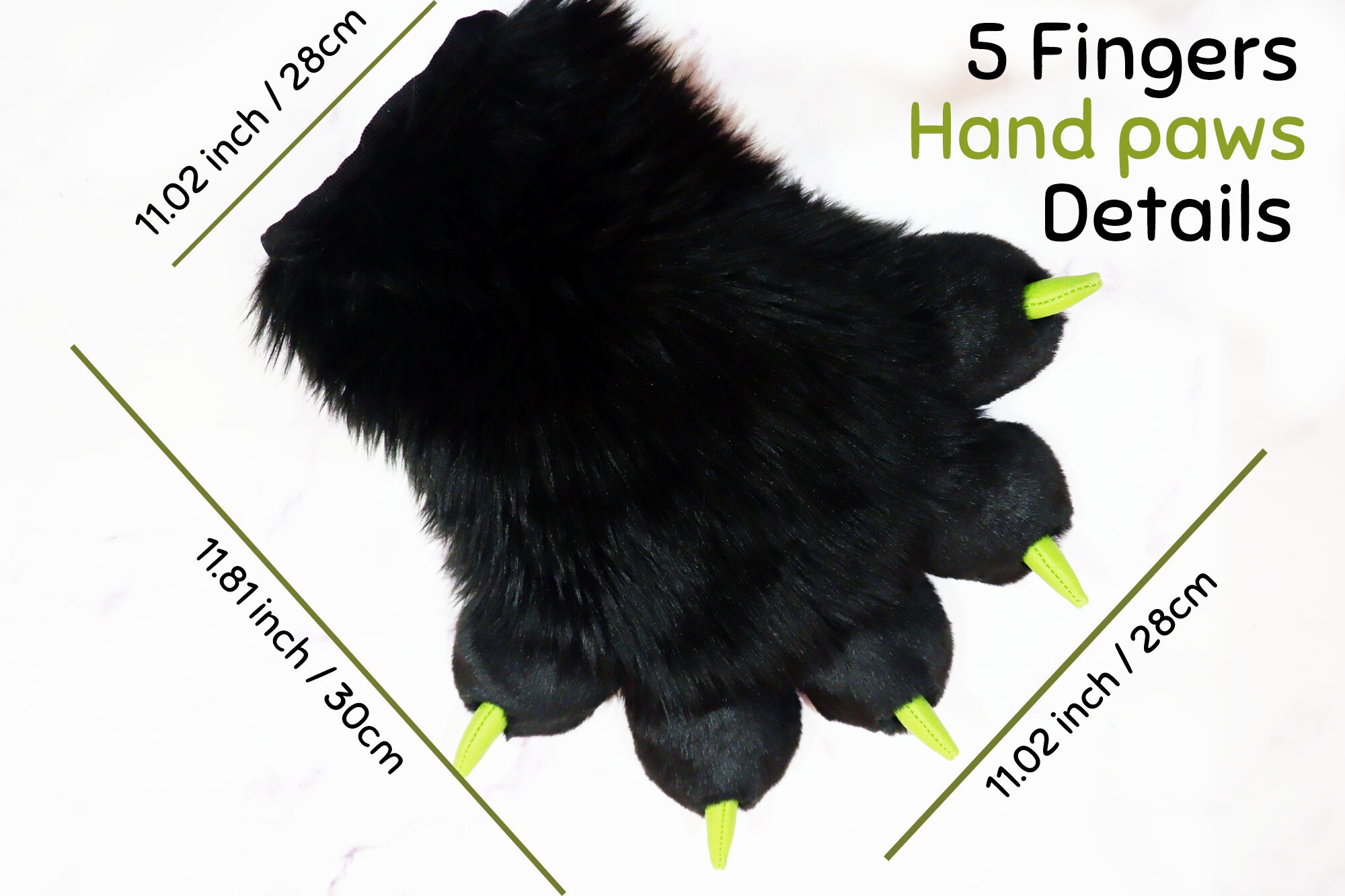 Custom Fursuit Hand Paws: Fluffy Five Finger Partial With Leather Pads ...