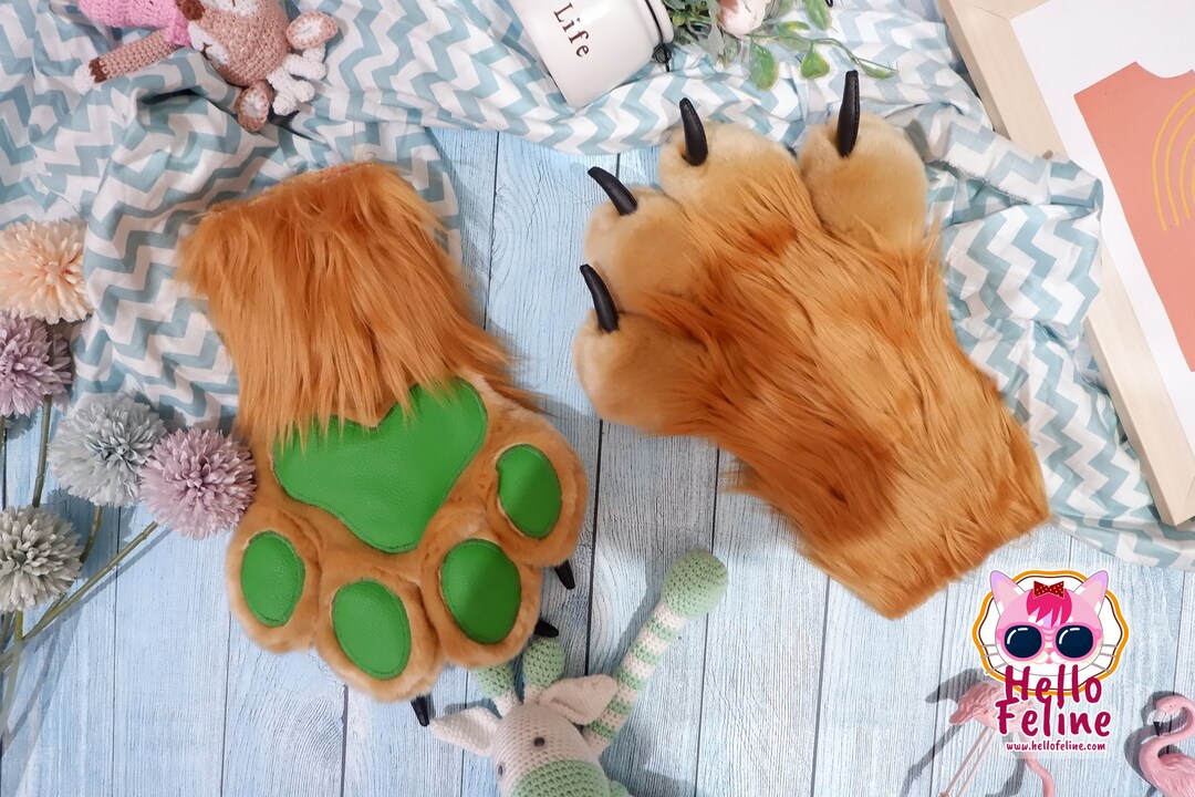 Fursuit Paws: Fluffy Hand Paws With Leather Pads - Custom Color - Etsy