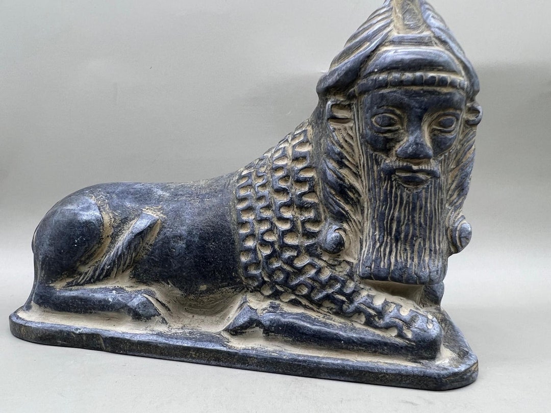 Ancient Near Eastern Bull Body and Male Head in Black Stone - Etsy