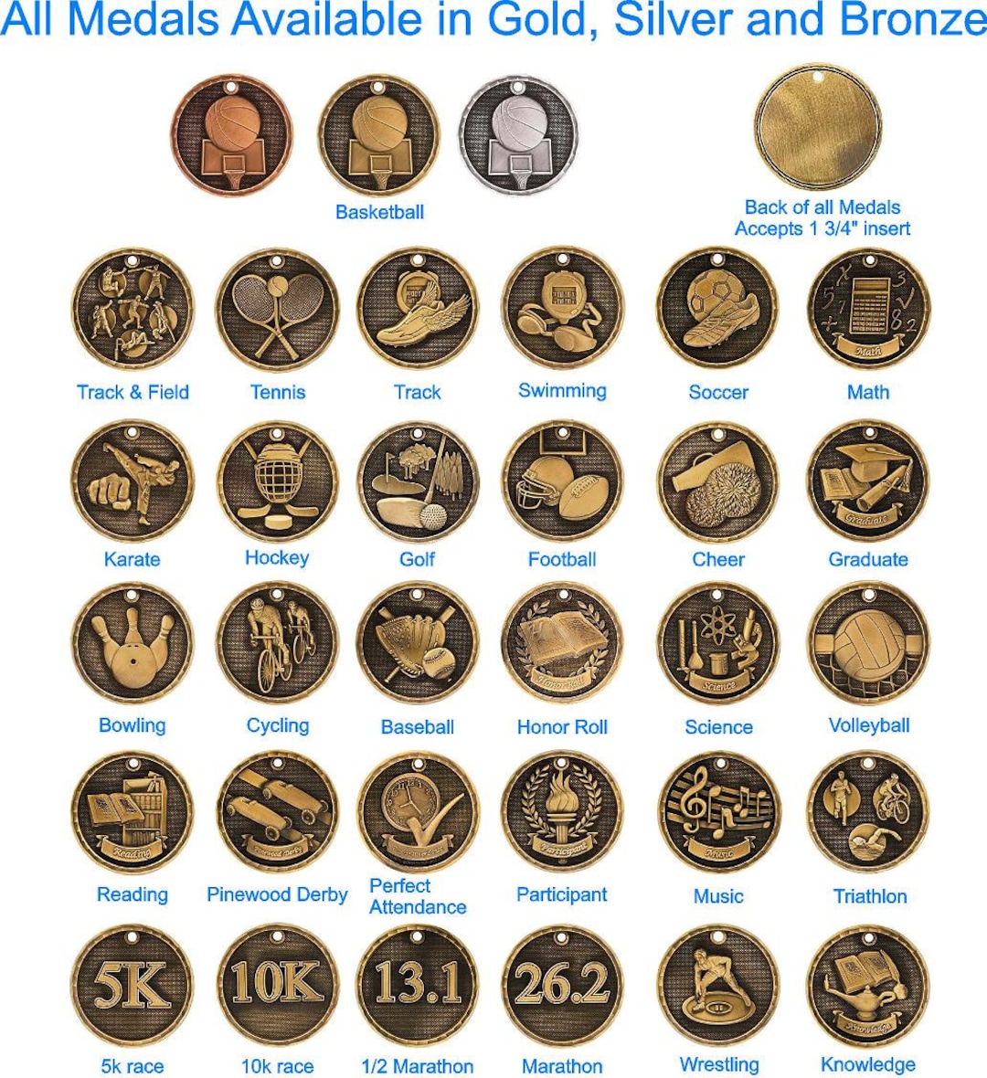 Scholastic Medal Set - High Relief Gold Silver Bronze Medals - Perfect ...