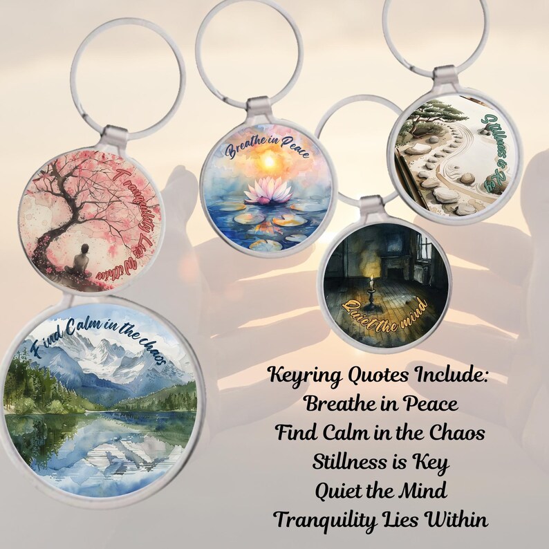 Mindfulness Keyrings/ Calming/ Peace/ Metal Keyring/ Round Keyrings ...