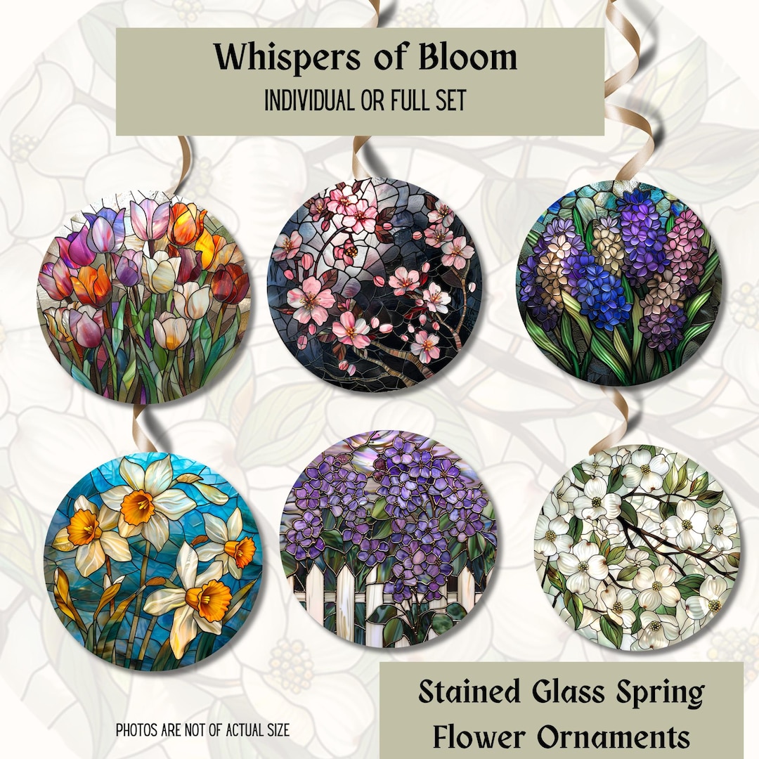 Stained Glass Spring Floral Ornaments, Ornament Set, Tree Decorations ...
