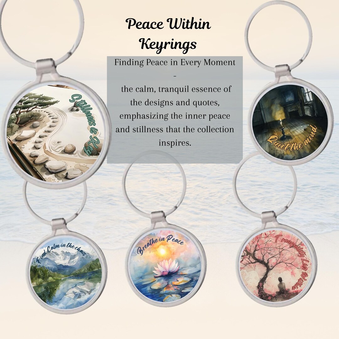 Mindfulness Keyrings/ Calming/ Peace/ Metal Keyring/ Round Keyrings ...