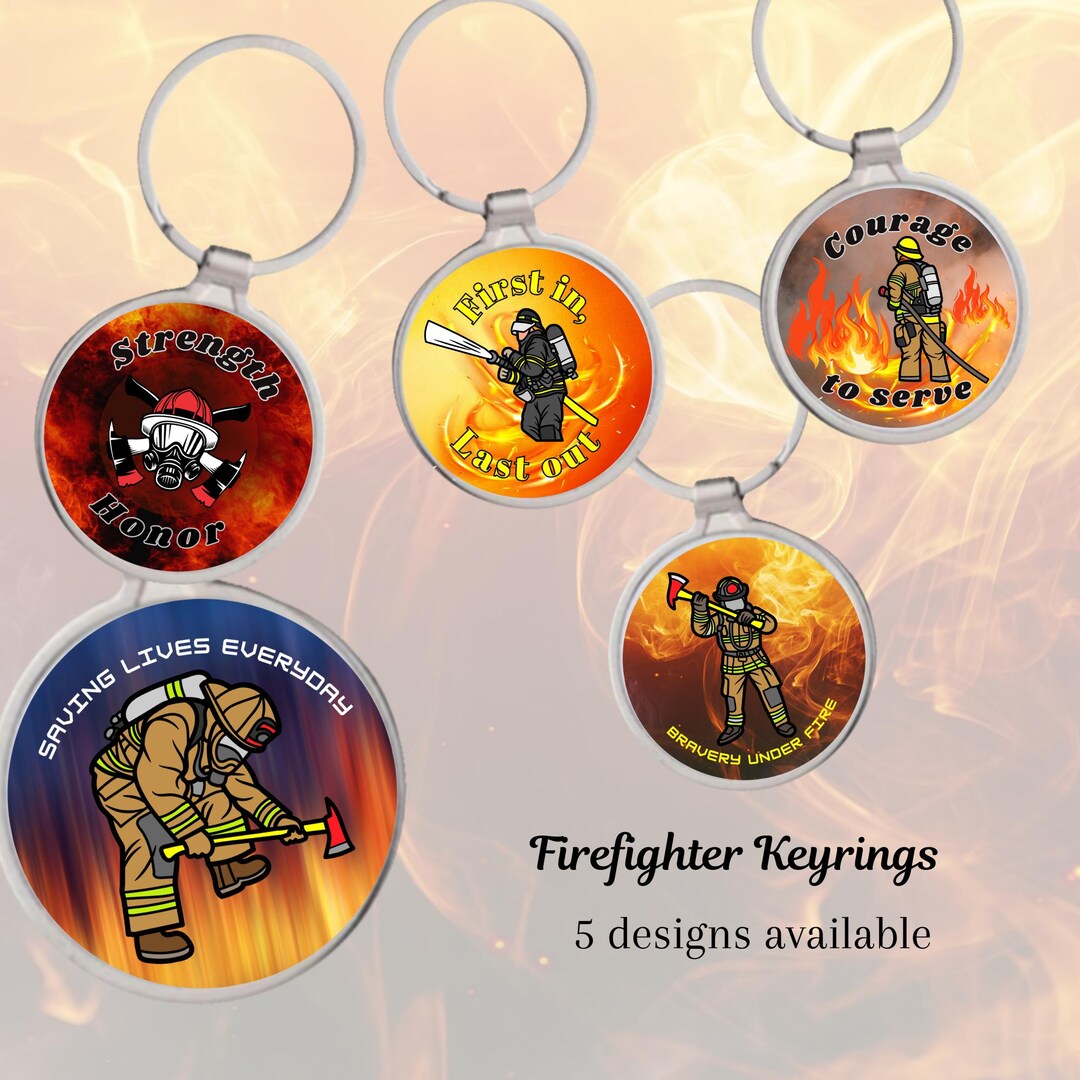Firefighter/ Fire Hero/ Metal Keyring/ Round Keyrings/ First Responder ...