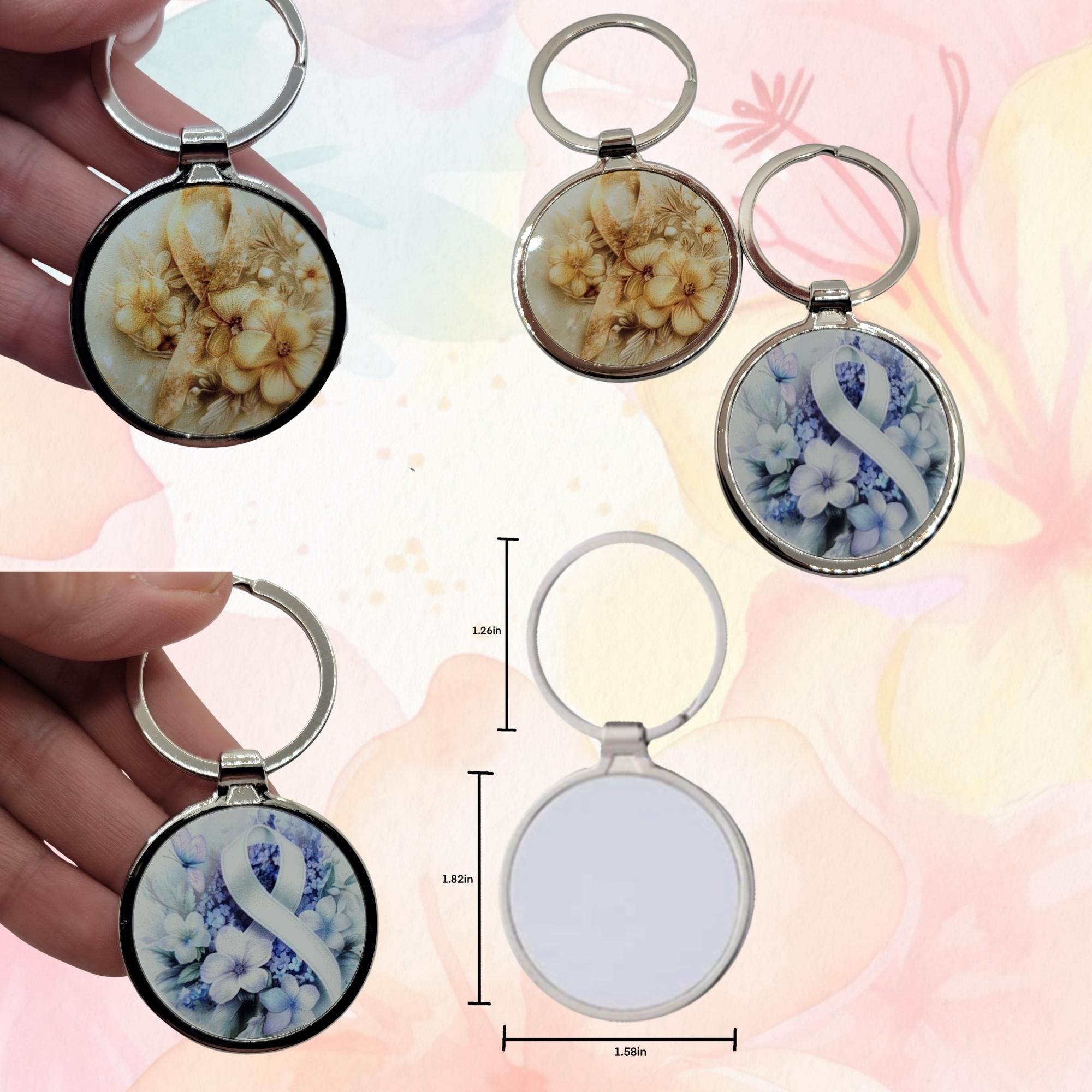 Cancer Awareness/ Metal Keyring/ Round Keyrings/ Cancer Support Gift ...