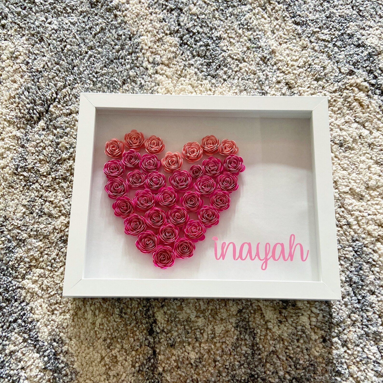 Heart Shape Rose Shadow Box With Name 8x10 Frame - Etsy