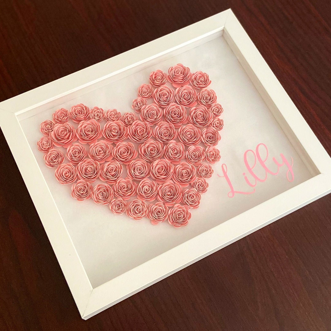 Heart Shape Rose Shadow Box With Name 8x10 Frame - Etsy