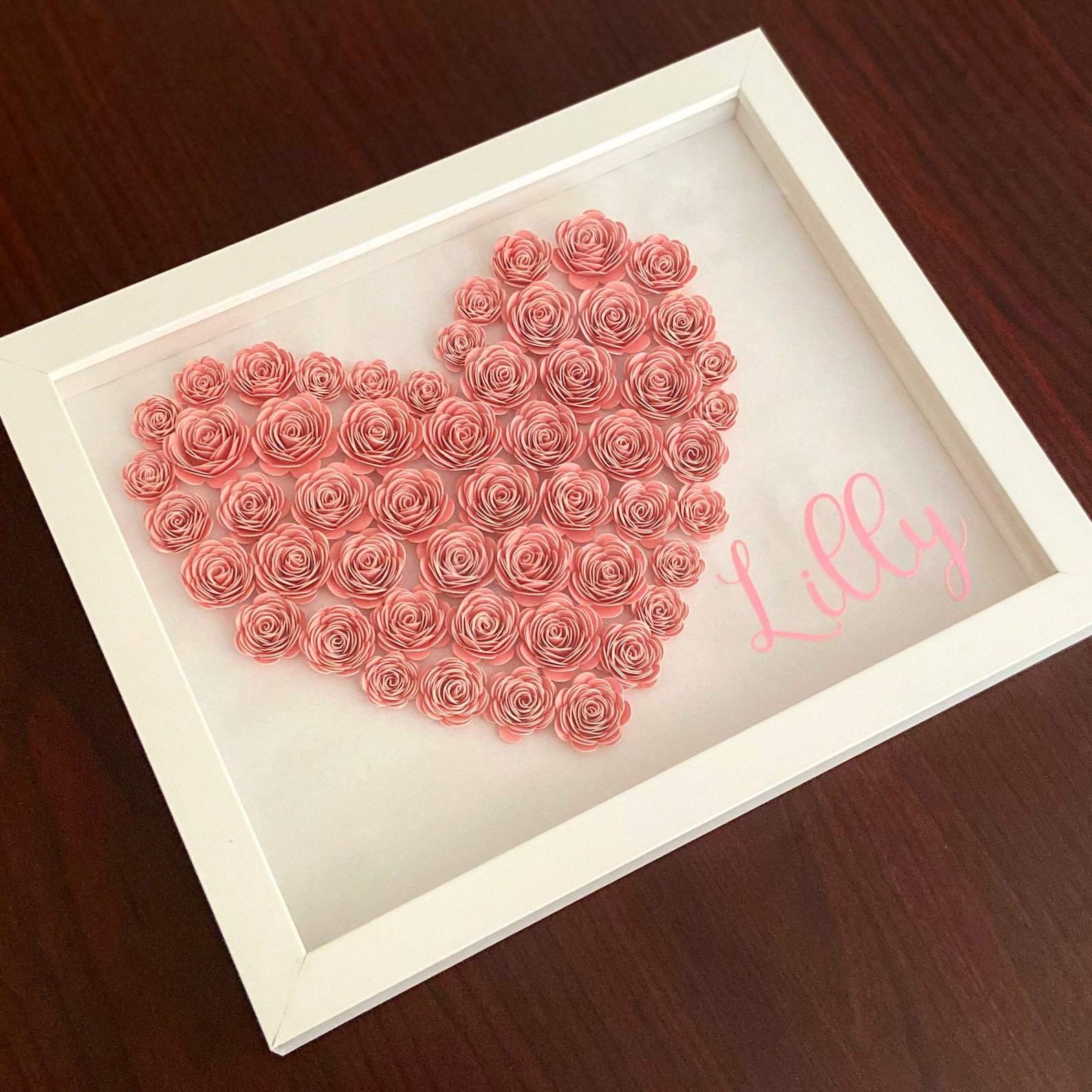 Heart Shape Rose Shadow Box With Name 8x10 Frame - Etsy
