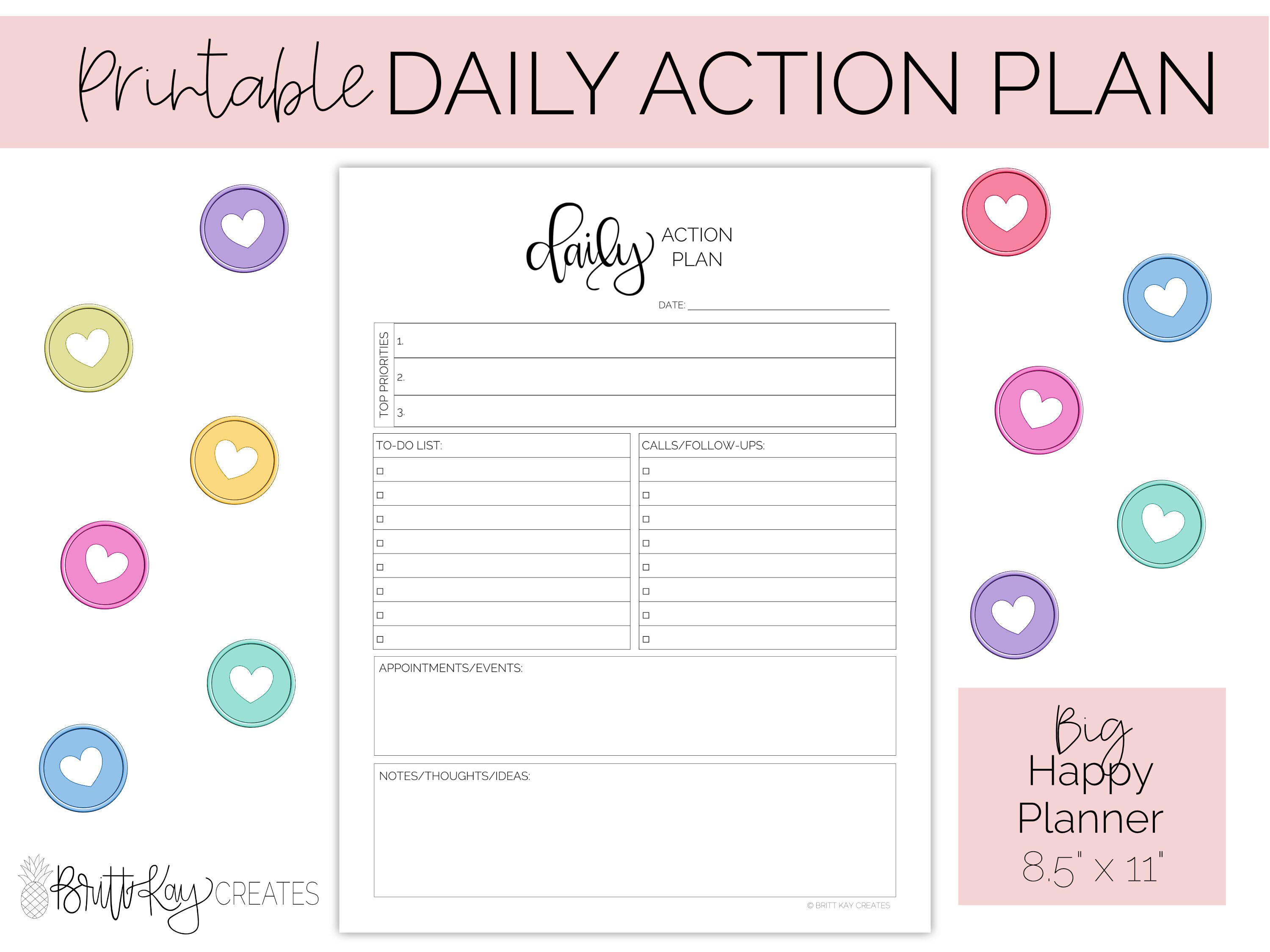 Daily Action Plan Printable BIG Happy Planner Insert Daily | Etsy