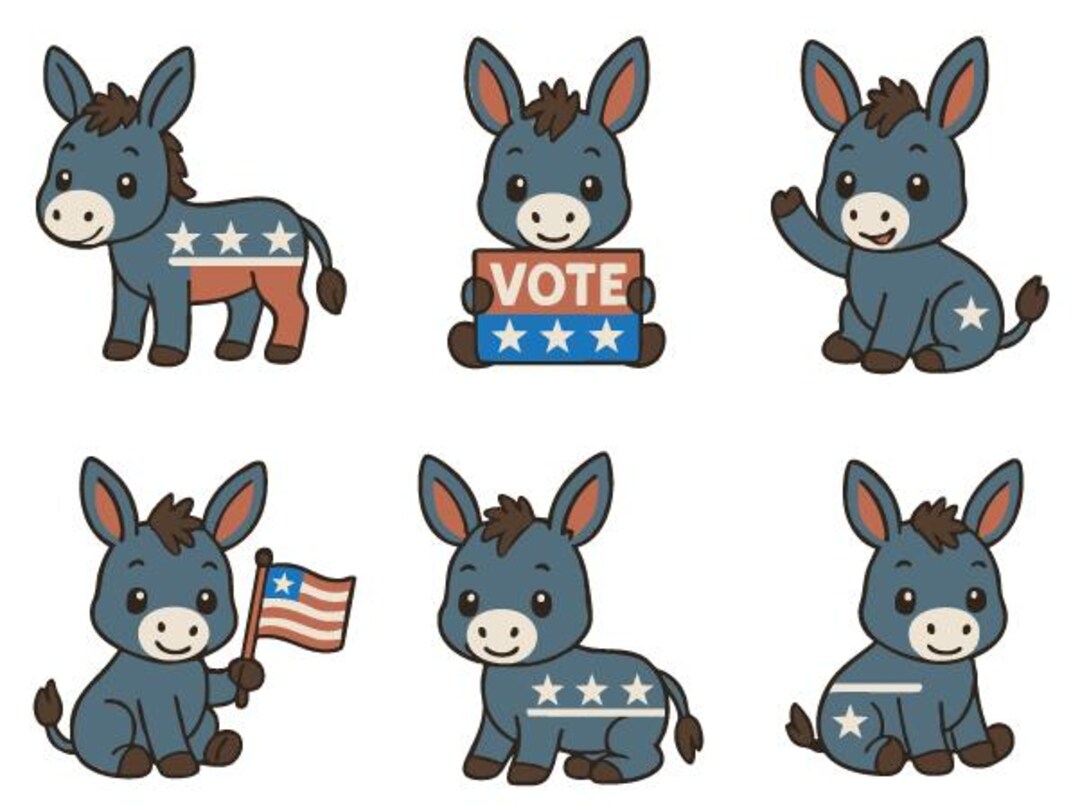 Cute Donkey Clipart Set – Cute Democratic Political Cartoon Vectors ...