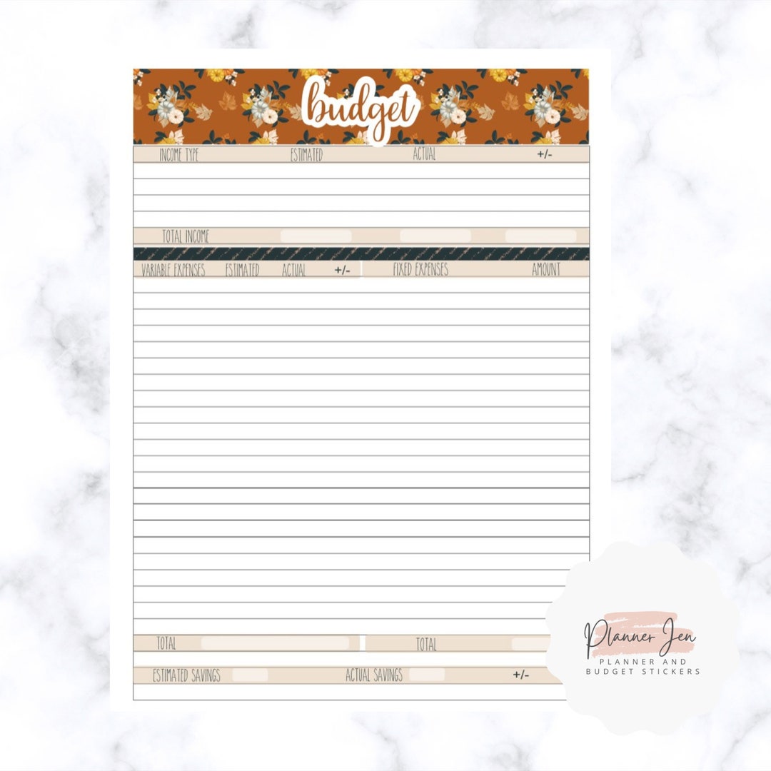 Monthly Budget Printable, Budget Draft Worksheet, Digital Download, PDF ...